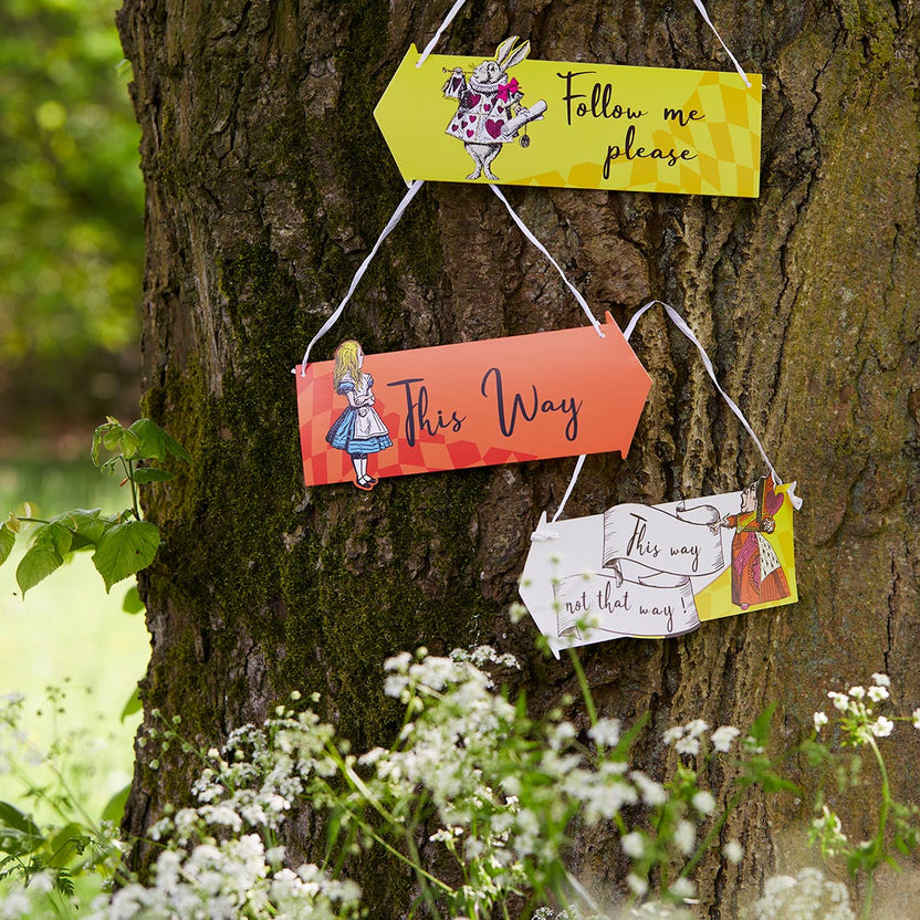 Alice in Wonderland Bright Hanging Paper Sign Decorations - 12 Pack ...