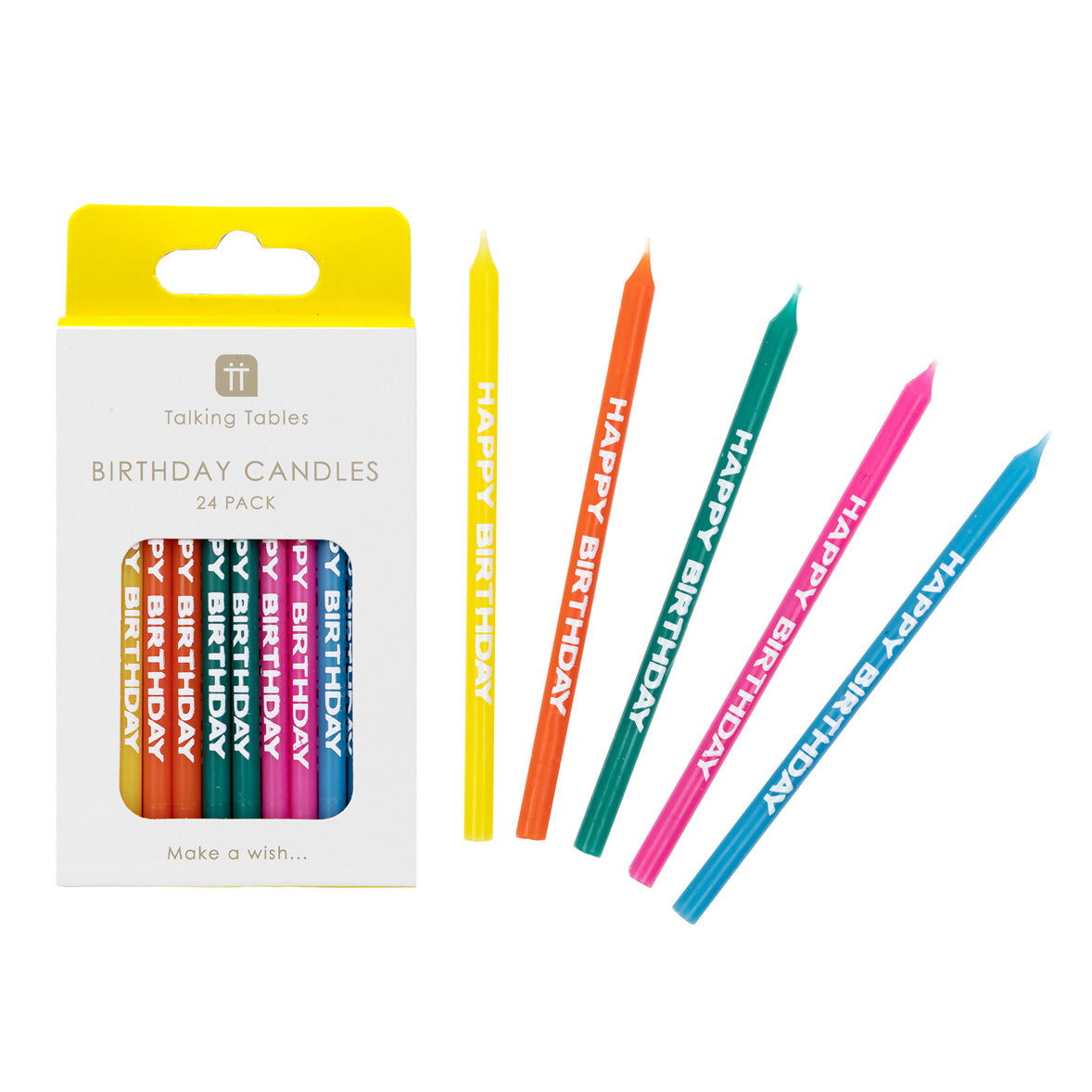 Multi-Coloured Happy Birthday Candles - 24 Pack – Talking Tables UK Public