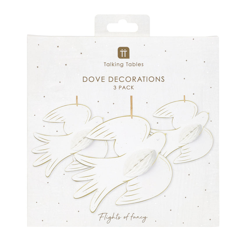White Dove Honeycomb Hanging Decorations - 3 Pack – Talking Tables UK ...