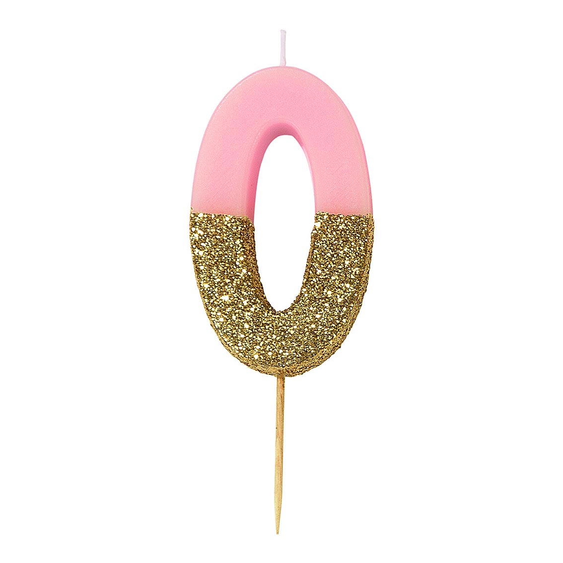 Pink & Gold Glitter Number Candle - 0 - Talking Tables UK