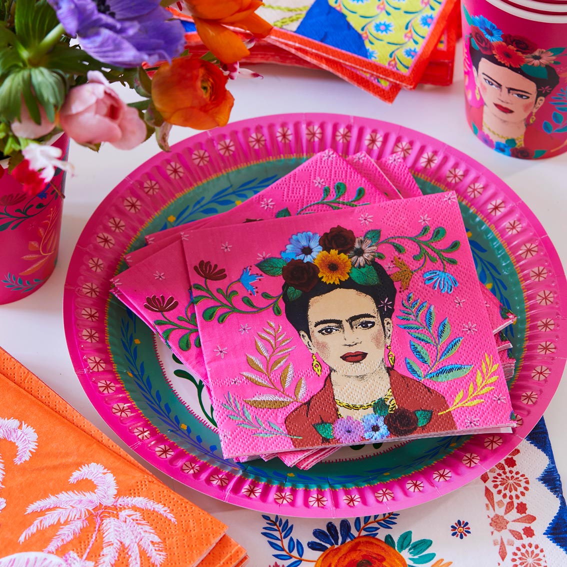 Pink Frida Kahlo Cocktail Napkin - 20 Pack - Talking Tables UK
