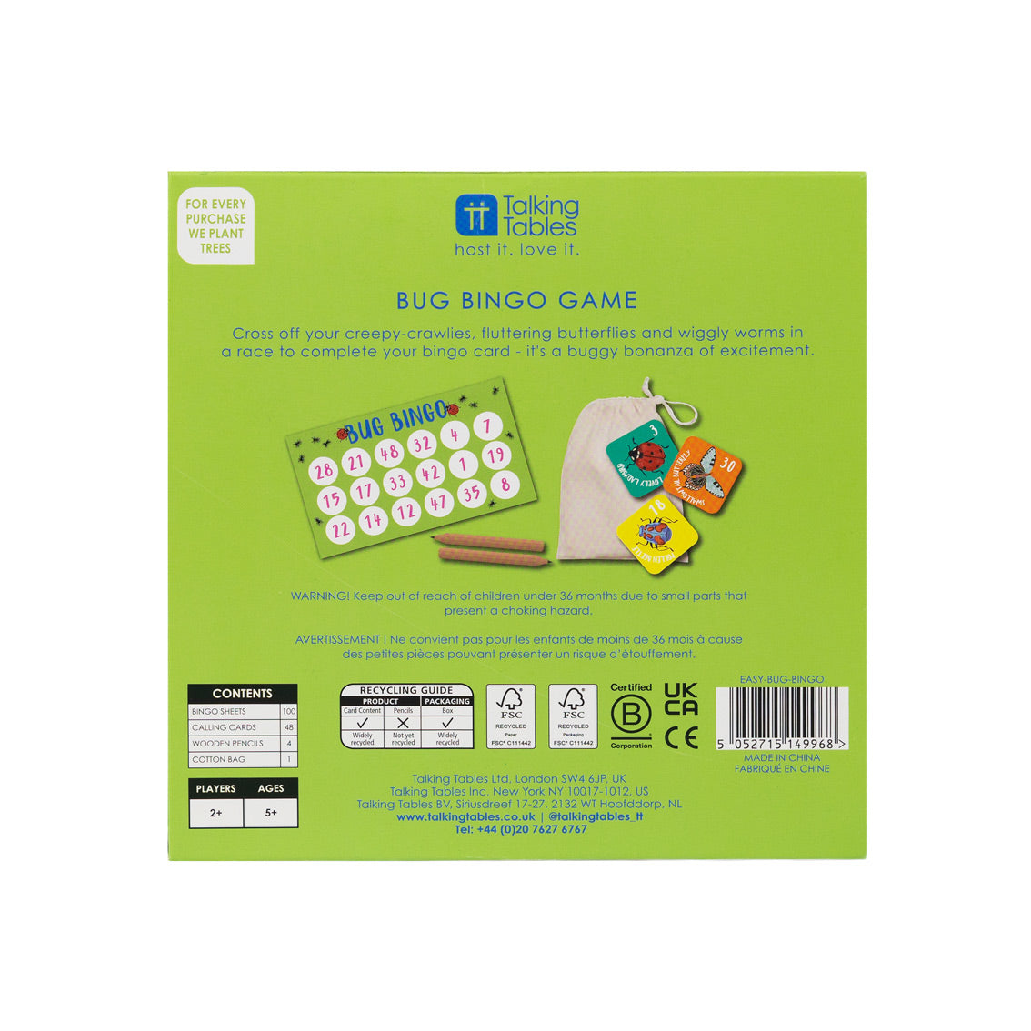 Bug Bingo Family Card Game – Talking Tables UK Public