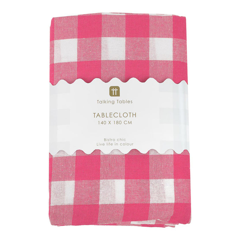 Raspberry Pink & White Gingham Fabric Tablecloth – Talking Tables UK