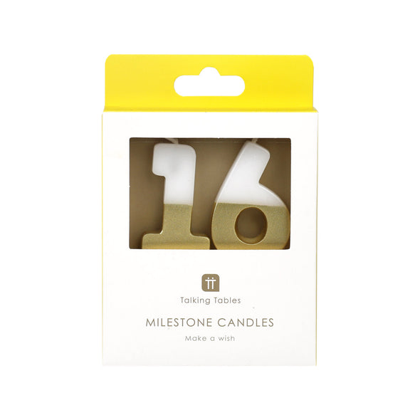 White & Gold Milestone Number Candle - 16 LUXE-CANDLE-16