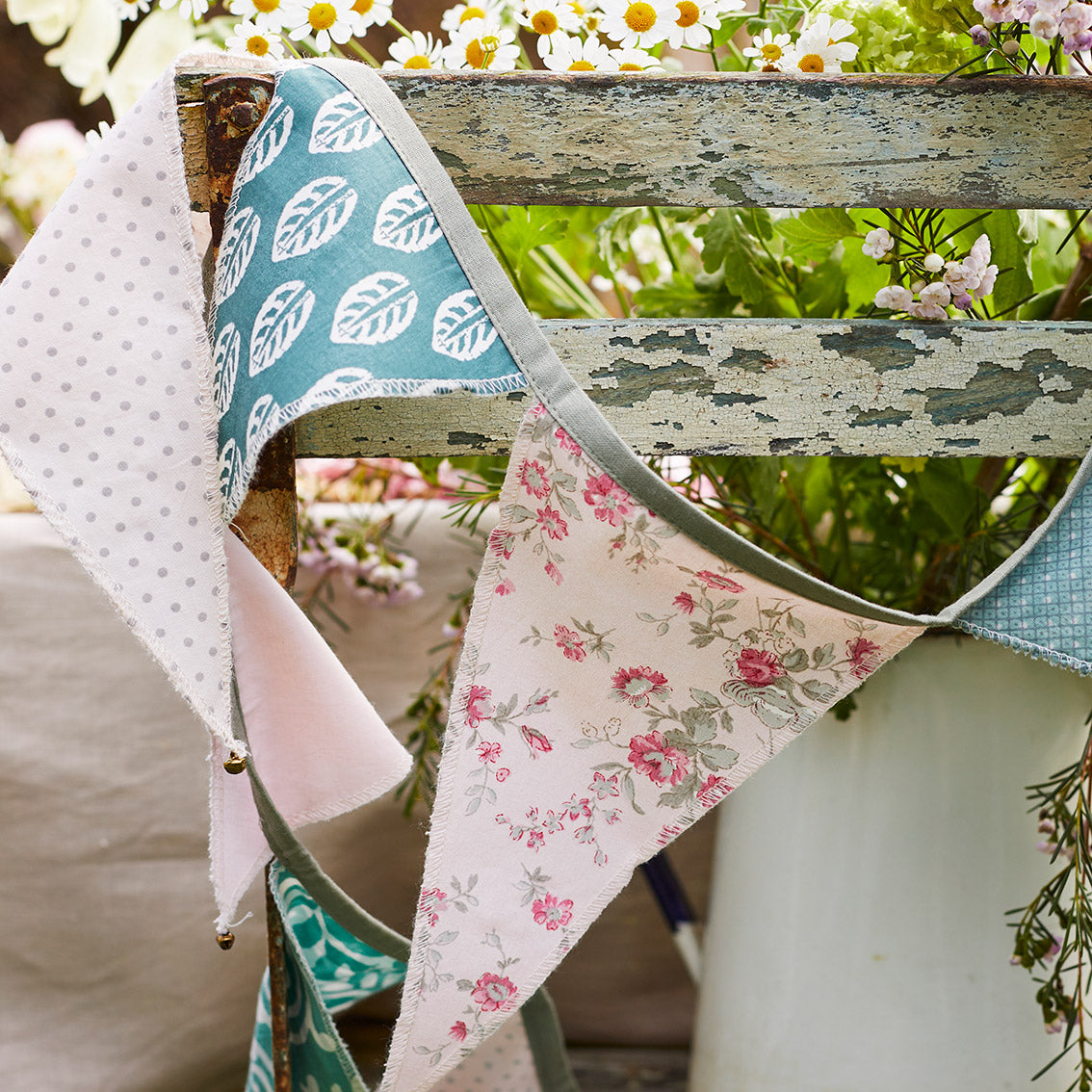 Sage and Pink Upcycled Fabric Bunting - 3m - Talking Tables UK