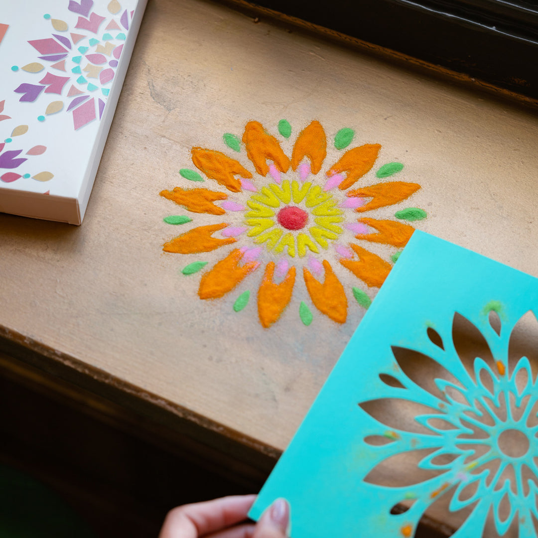 Diwali Rangoli Sand Stencil Kit - 4 Stencils - Talking Tables UK