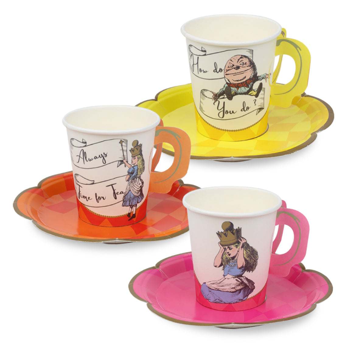 Alice in Wonderland Bright Tea Cup Set - 12 Pack – Talking Tables UK Public