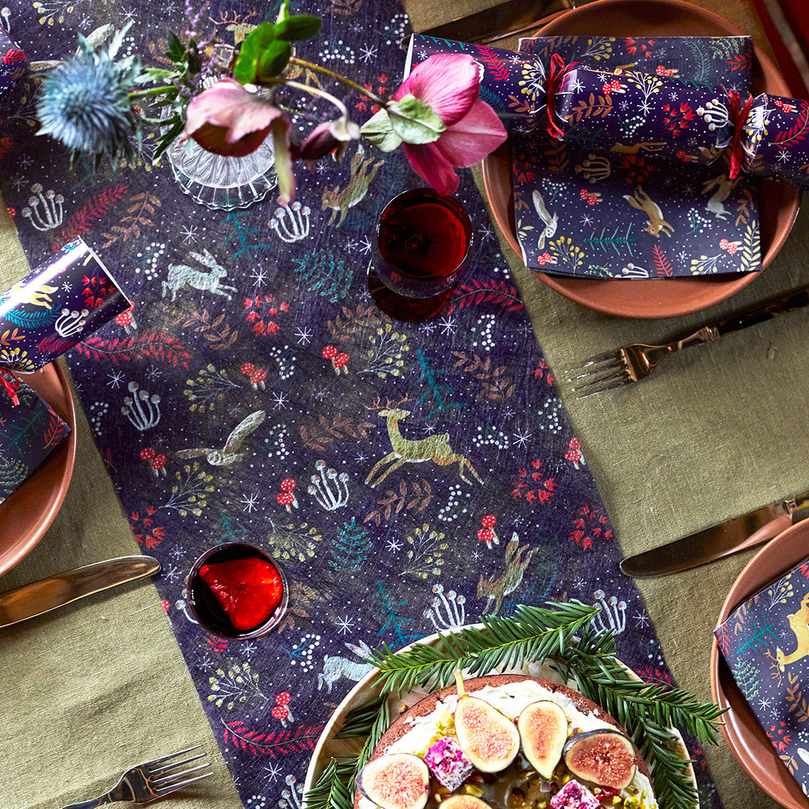 Woodland Flora & Fauna Dark Blue Table Runner - 2m – Talking Tables UK