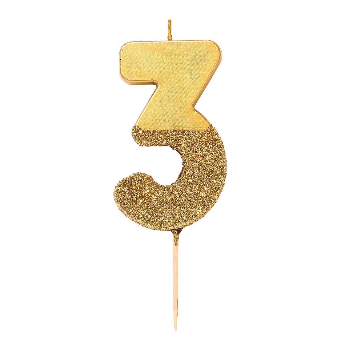 Gold Glitter Number Candle - 3 – Talking Tables UK Public