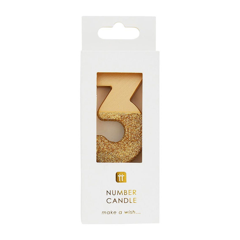 Gold Glitter Number Candle - 3 – Talking Tables UK Public