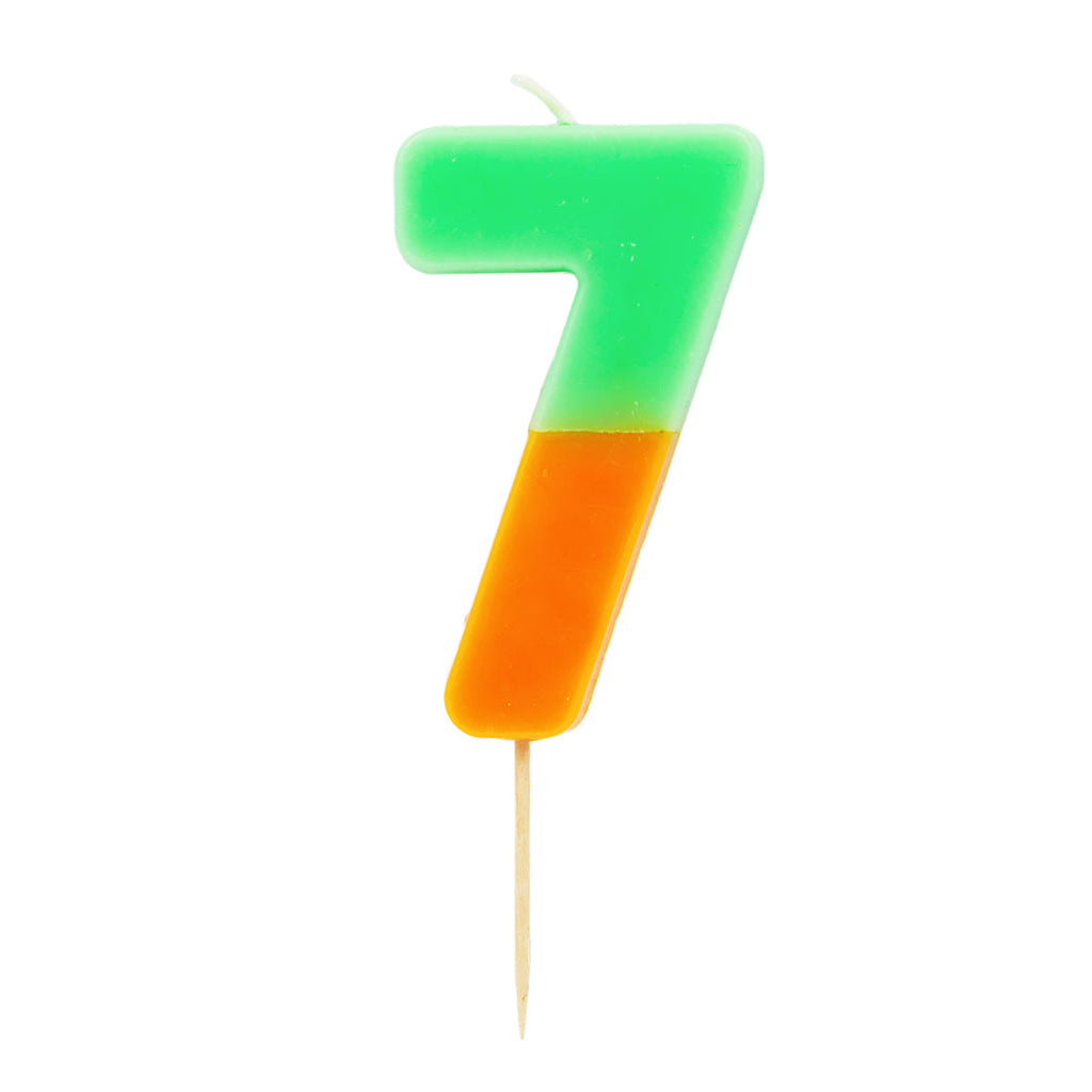 Orange and Sage Green Birthday Number Candle - 7 - Talking Tables UK