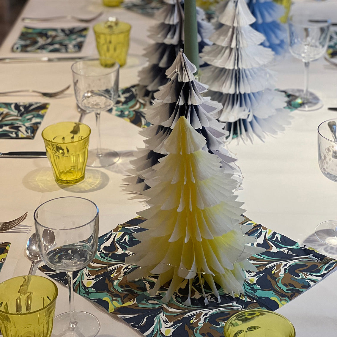 Blue & Yellow Ombre Paper Honeycomb Tree Decorations - 3 Pack - Talking ...