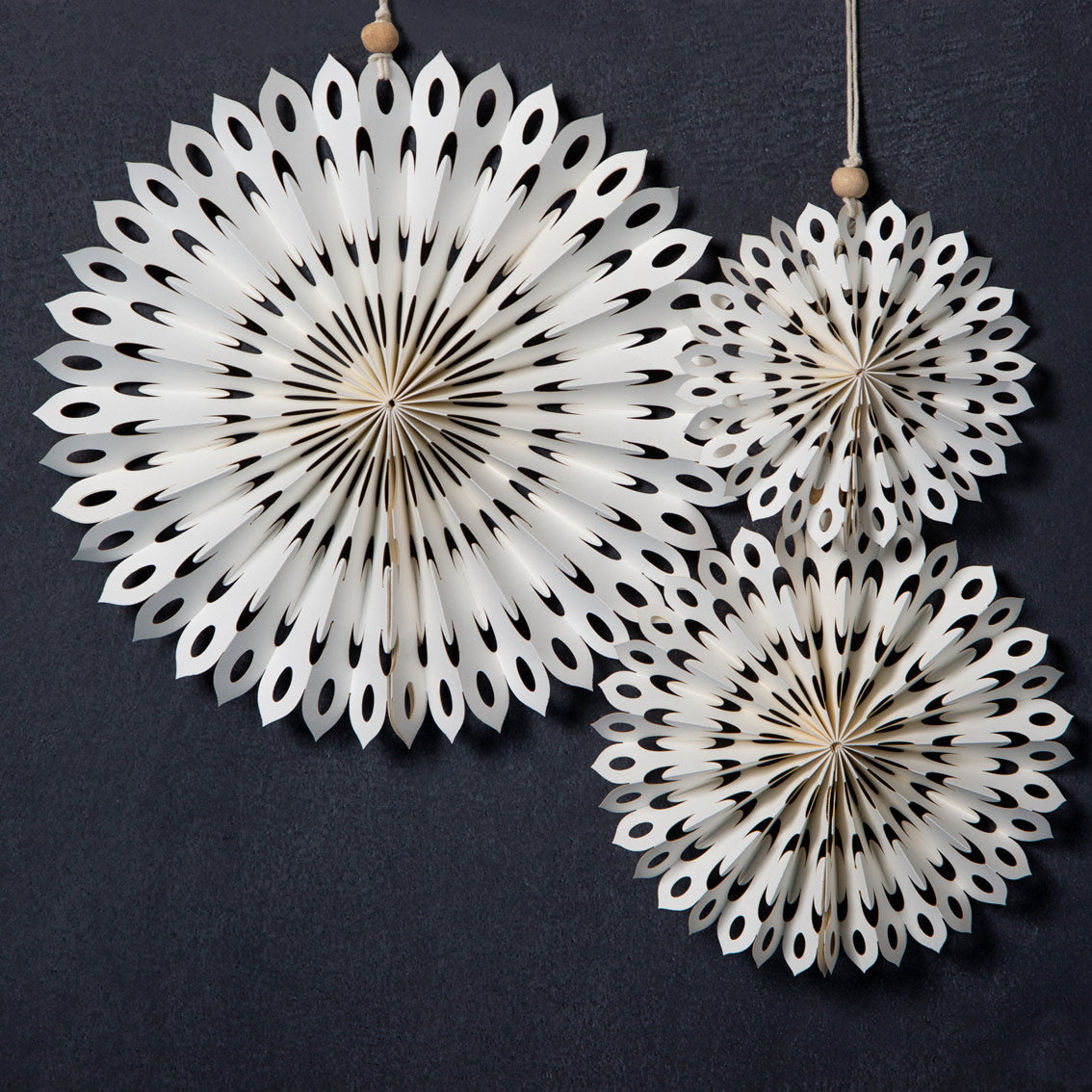 White Paper Fan Decorations 3 Pack Talking Tables UK