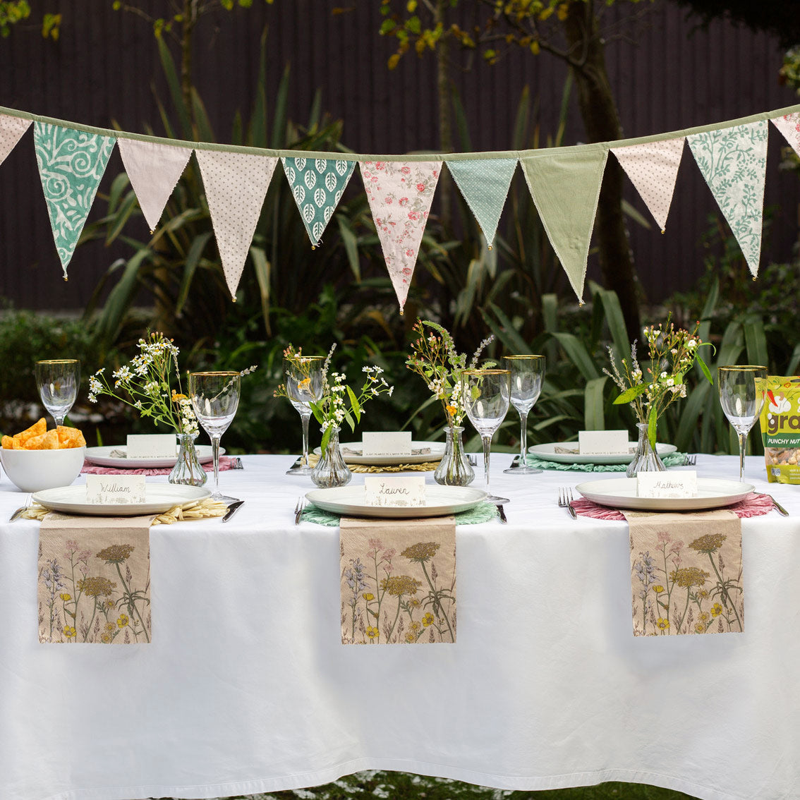 Sage and Pink Upcycled Fabric Bunting - 3m - Talking Tables UK