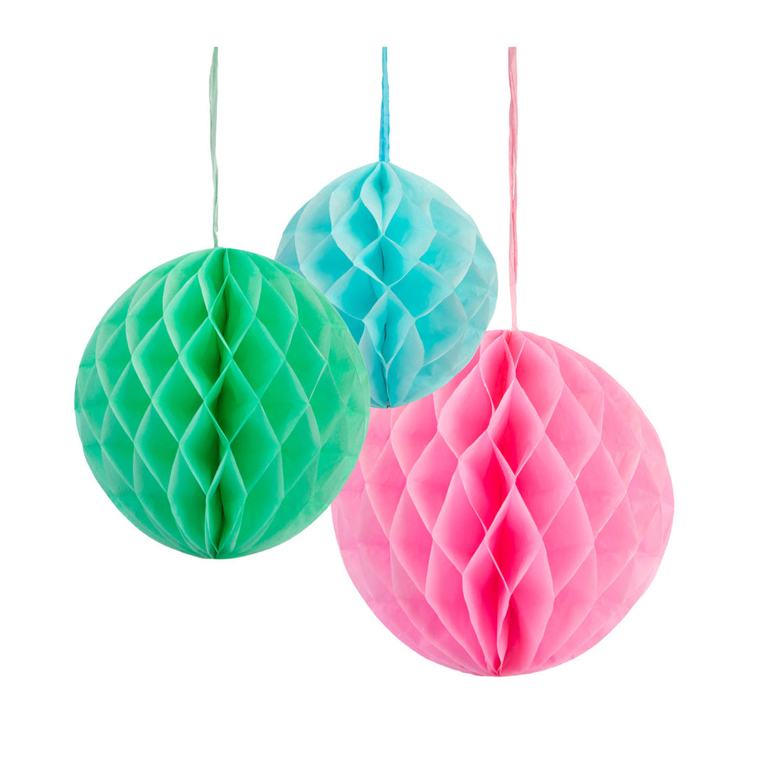 3 Pastel paper honeycomb decorations - Talking Tables UK
