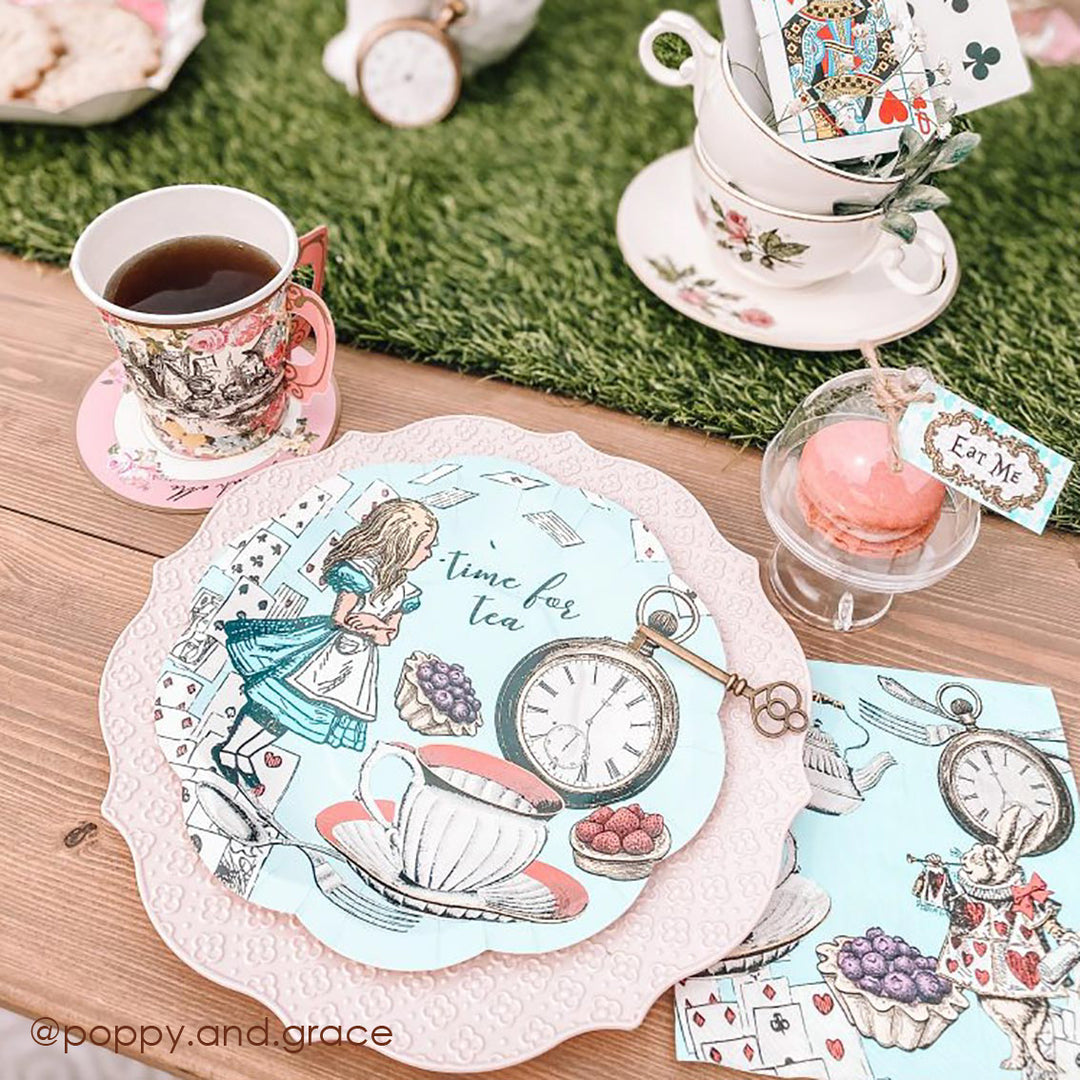 Pink Alice in Wonderland Tea Cups and Saucers - Talking Tables UK