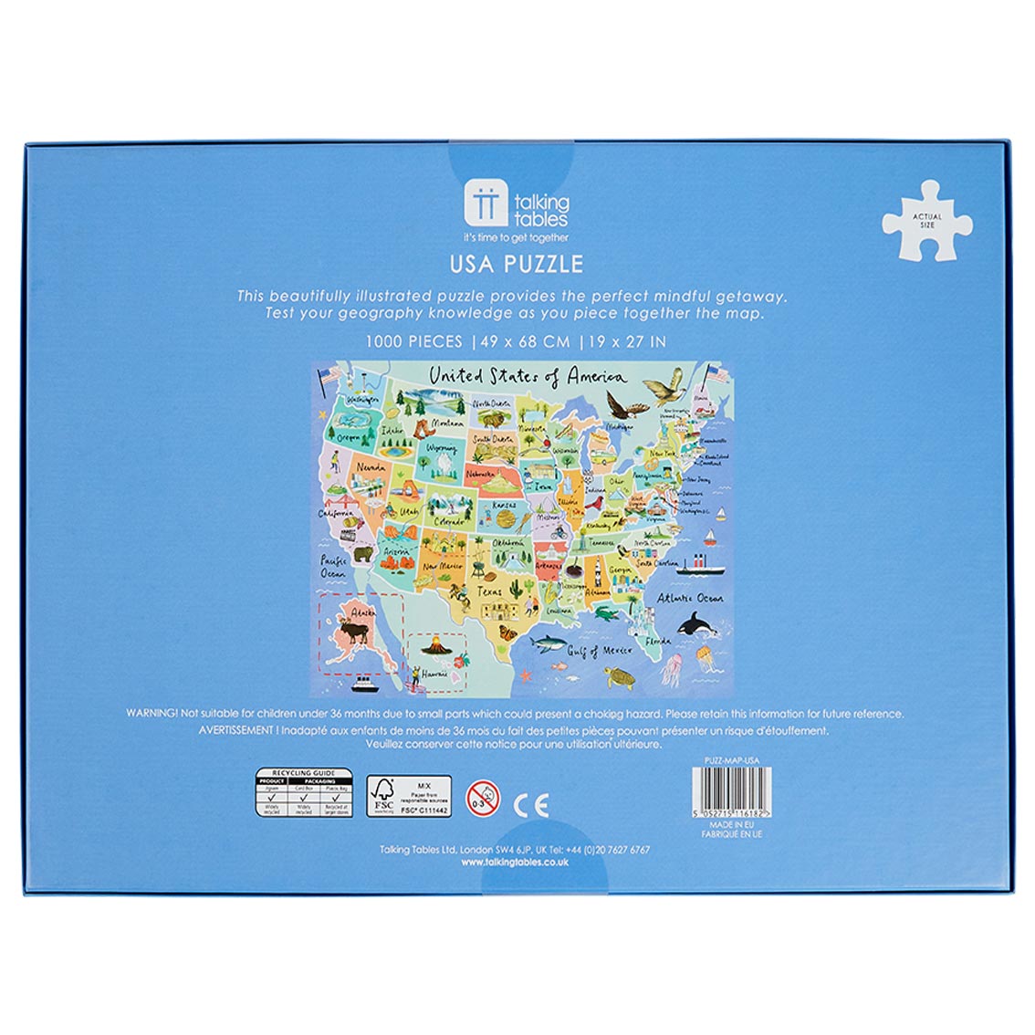 USA Map Jigsaw Puzzle, 1000-Pieces - Talking Tables UK