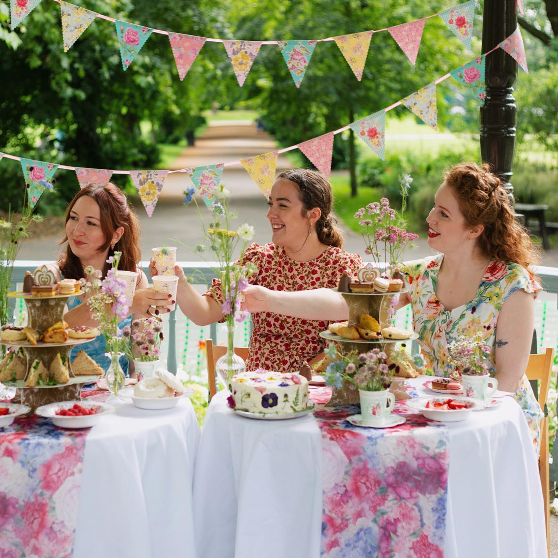 Floral Pink, Blue & Yellow Paper Bunting - Talking Tables UK