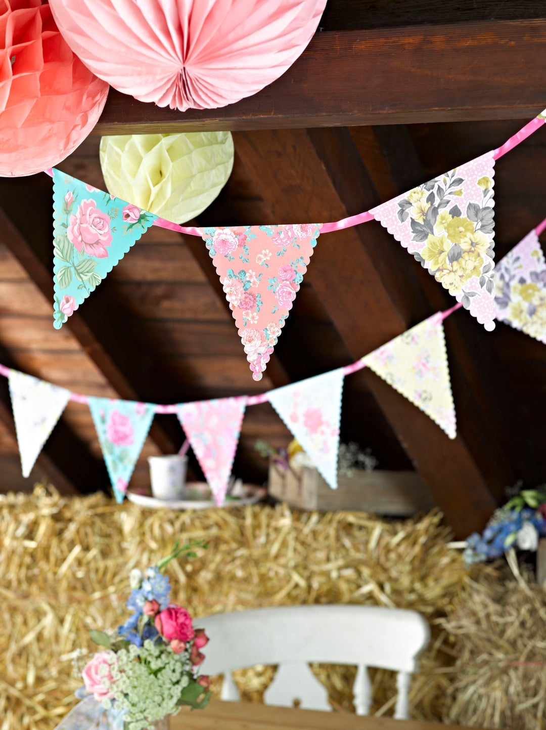 Floral Pink, Blue & Yellow Paper Bunting - Talking Tables UK